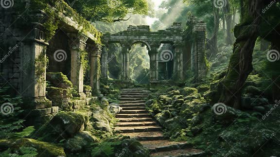 Ruins of an Ancient Civilization in the Forest. Generative AI Stock ...