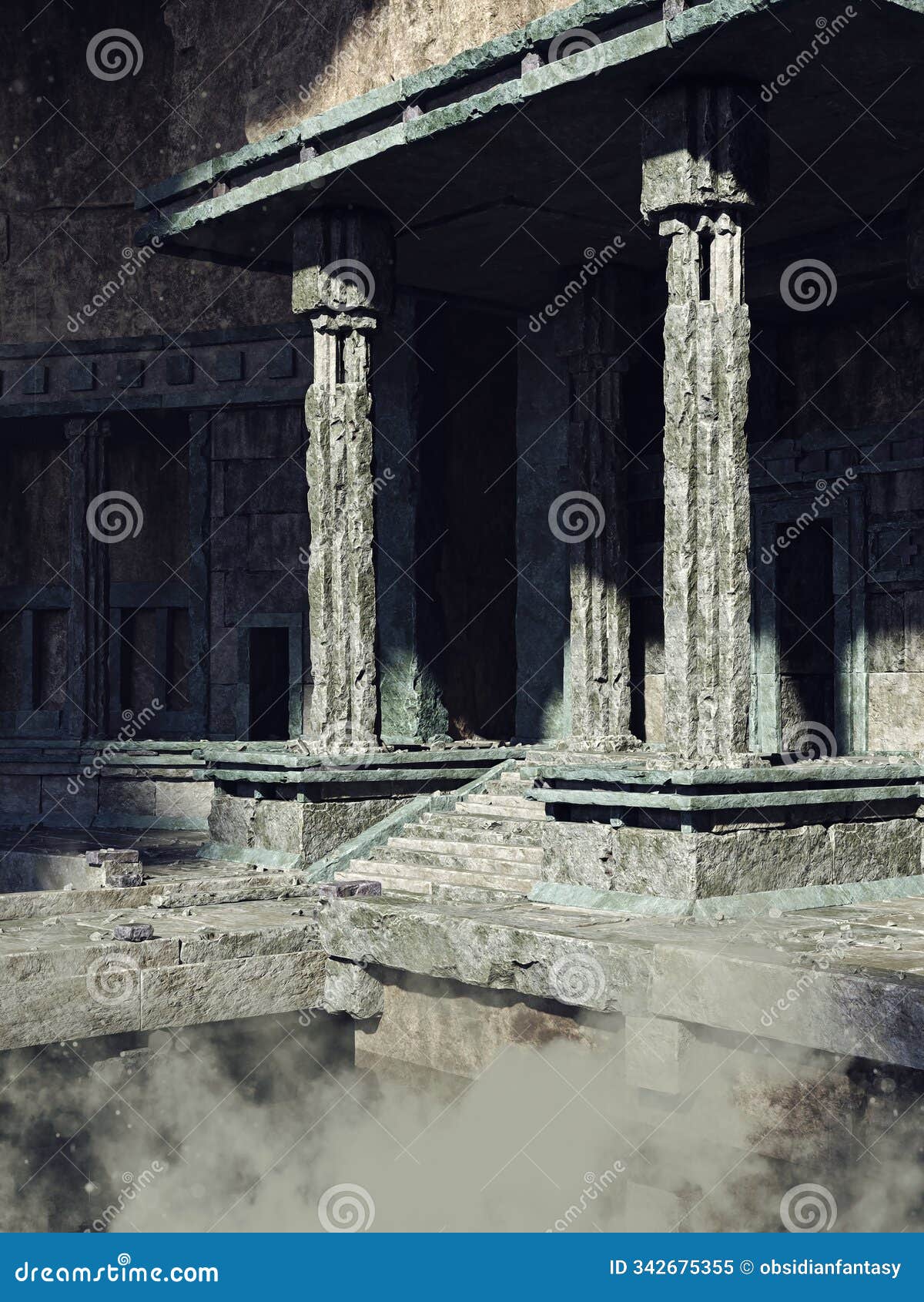 Ruins of an Ancient Egyptian Temple with Stone Steps Stock Illustration ...