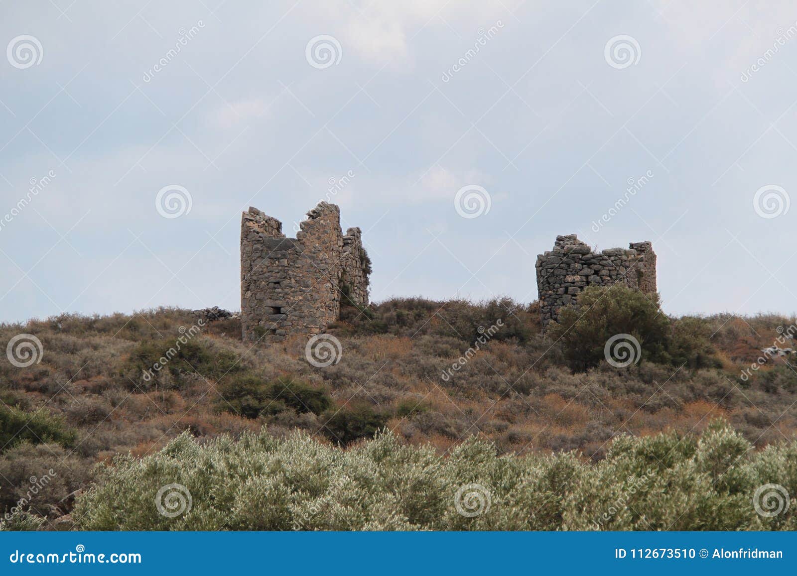 Ruins of Ancient Flour Mill or Windmill, Crete, Greece Stock Photo ...