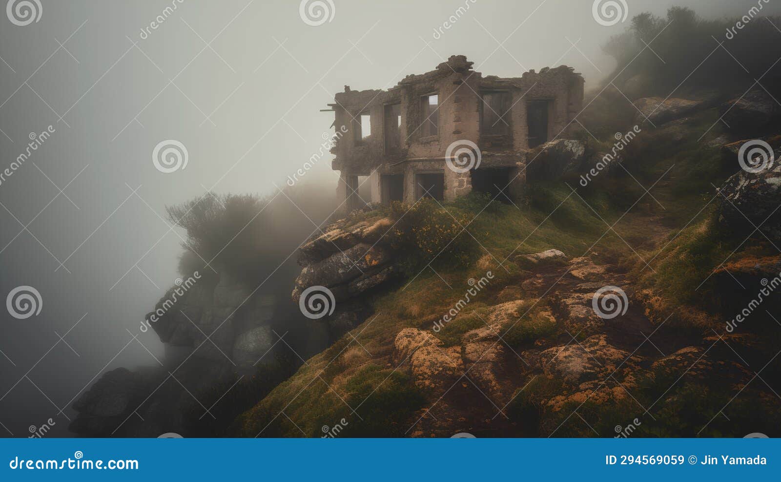 Ruins of Ancient Greek Temple in the Fog. 3d Rendering Stock ...