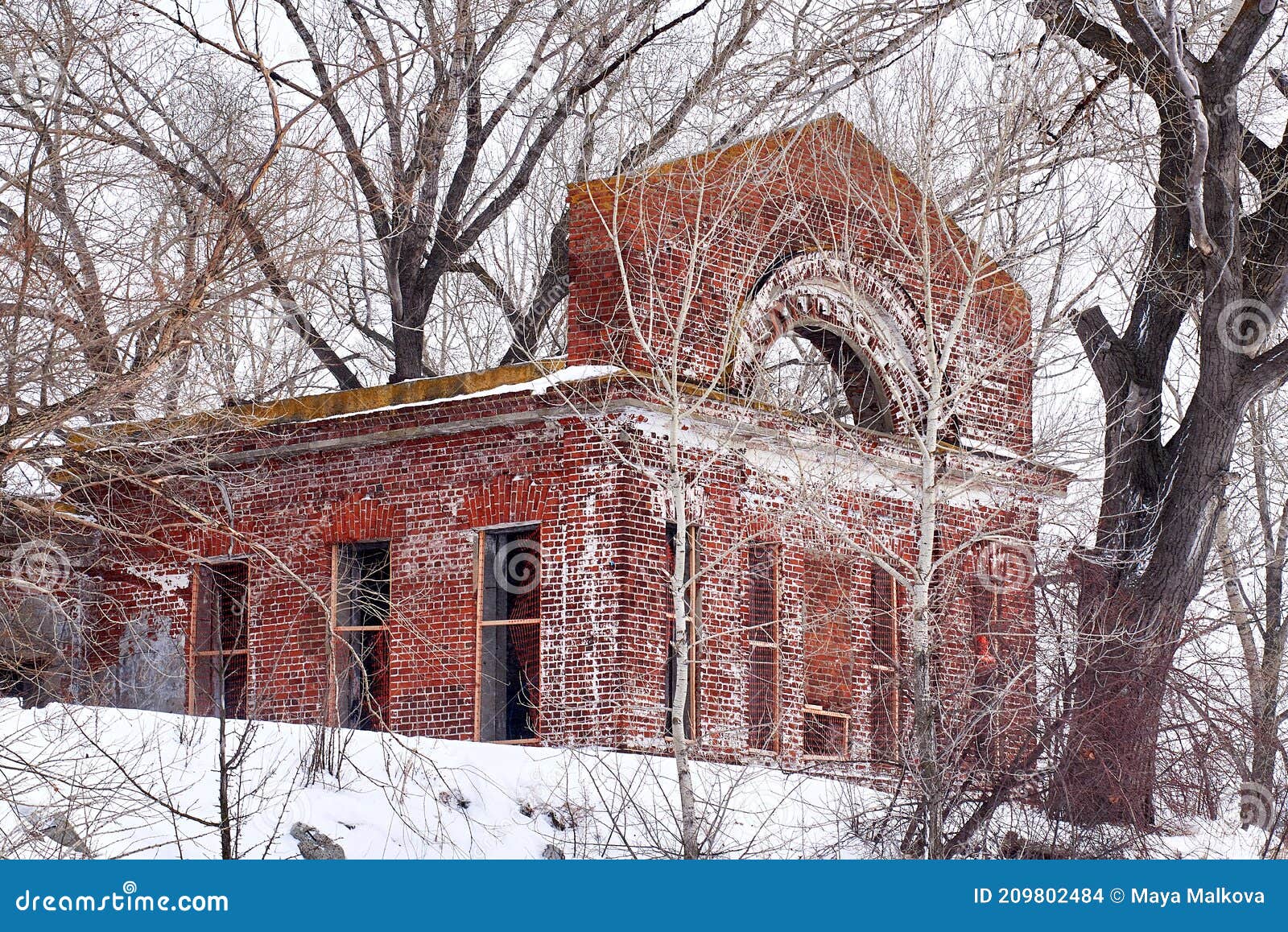 Ruins of an Ancient Manor House, Covered with Snow. Abandoned Winter ...