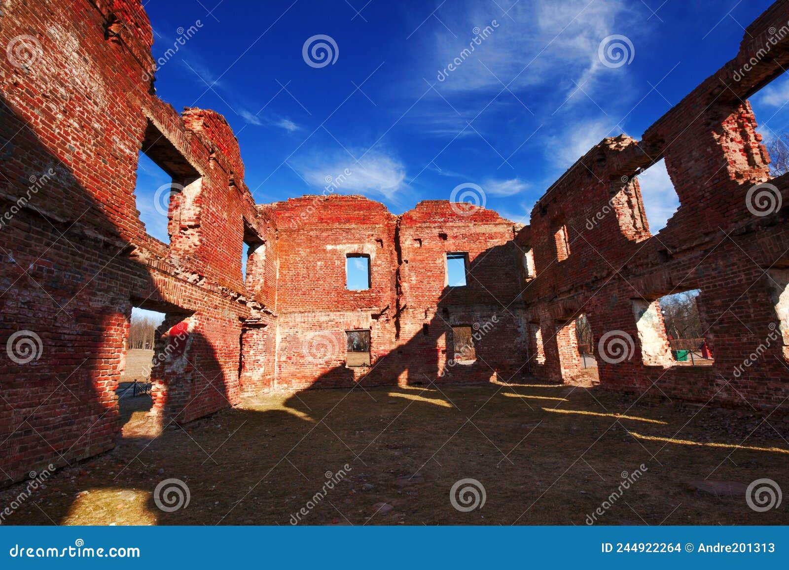 Ruins of an Ancient Red Brick Building, Ruins of a Damaged and ...