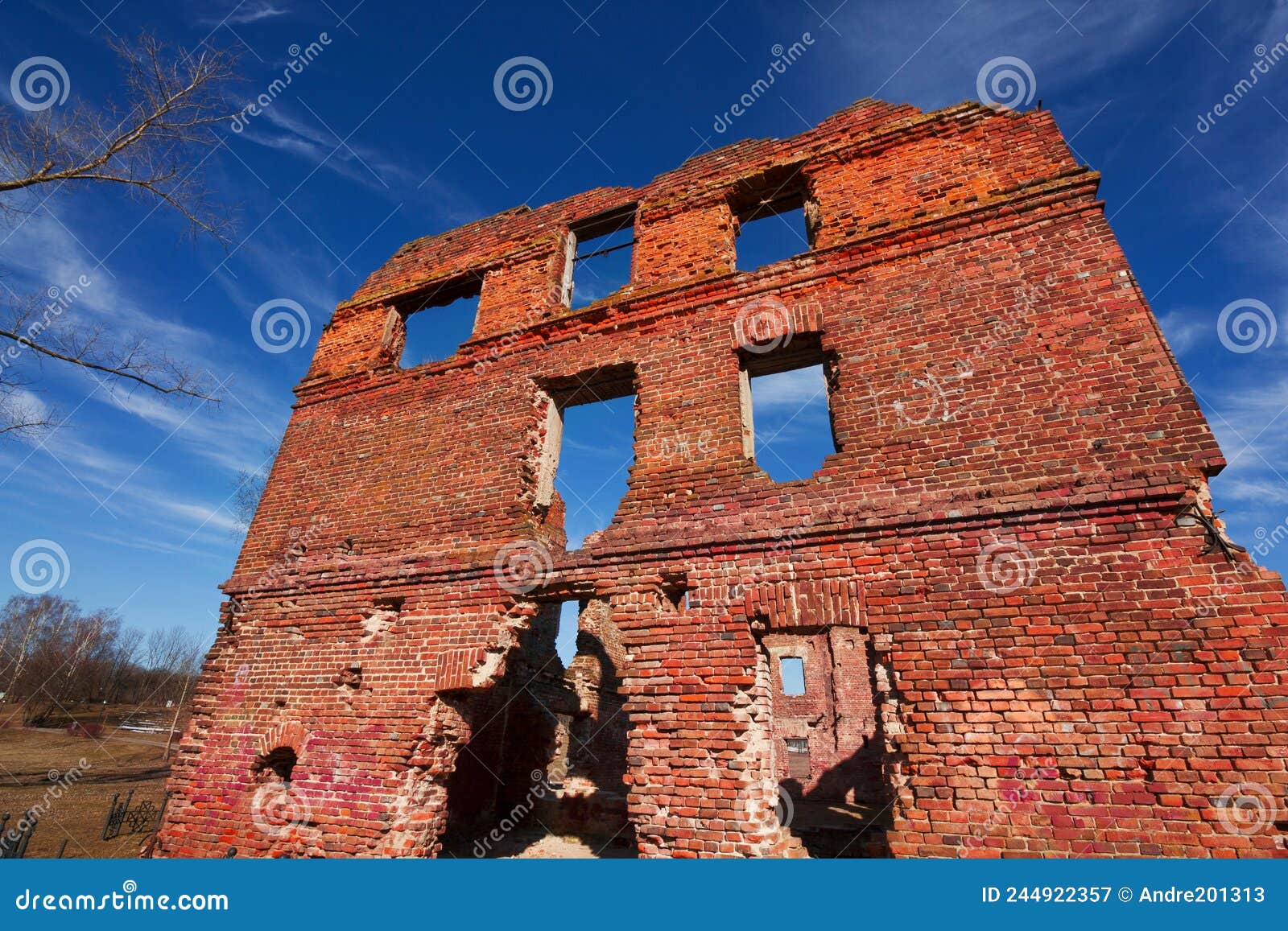 Ruins of an Ancient Red Brick Building, Ruins of a Damaged and ...