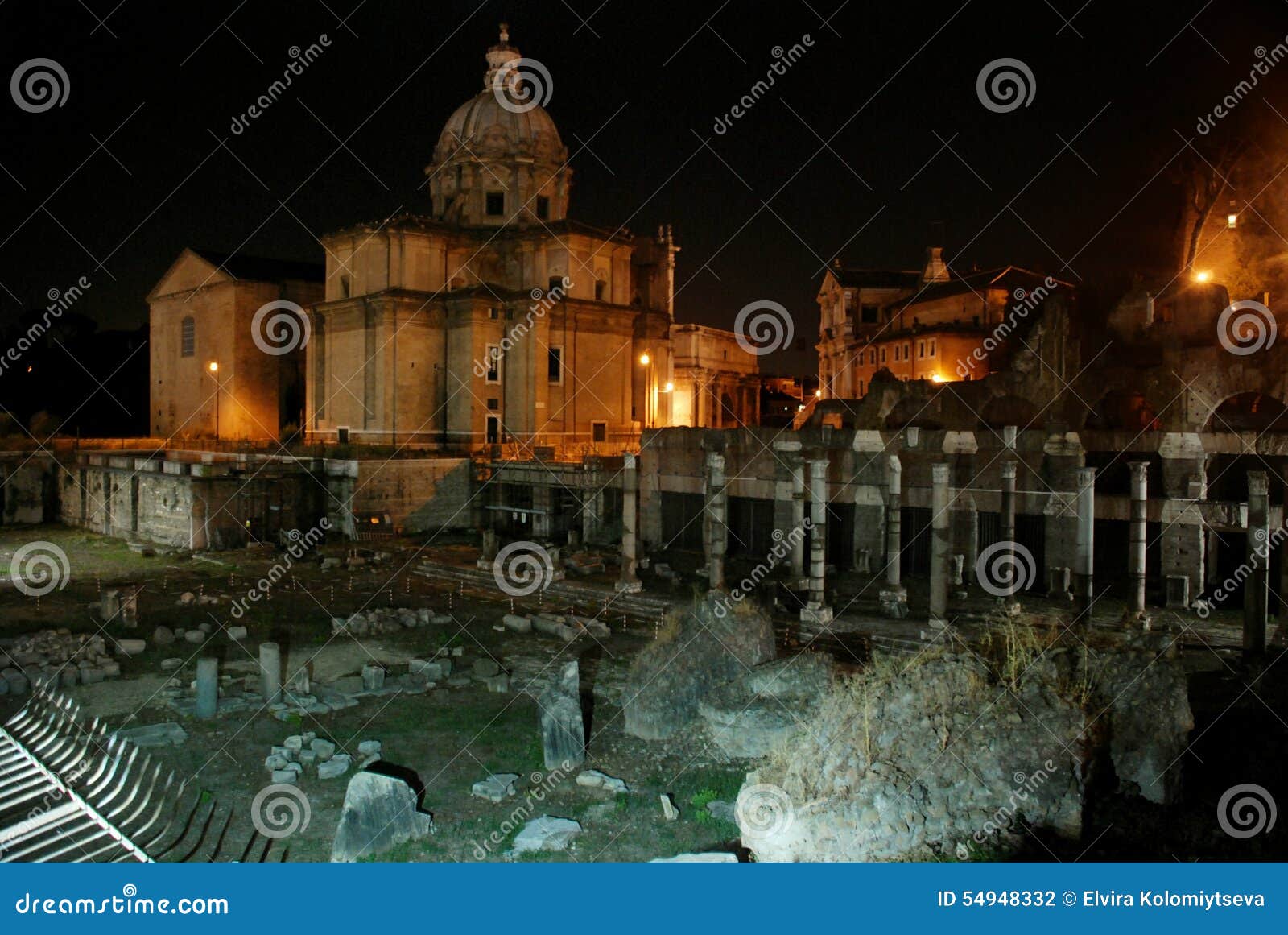 Ruins of an Ancient Roman Forum at Night, Italy Stock Photo - Image of ...