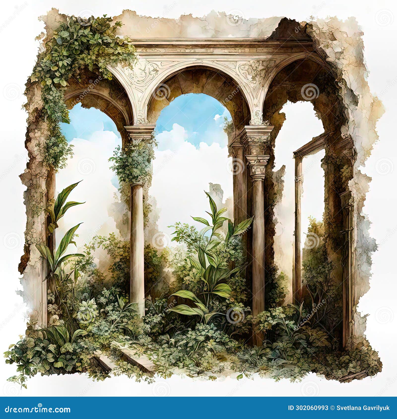 Ruins of the Ancient Rome Villa Stock Illustration - Illustration of ...