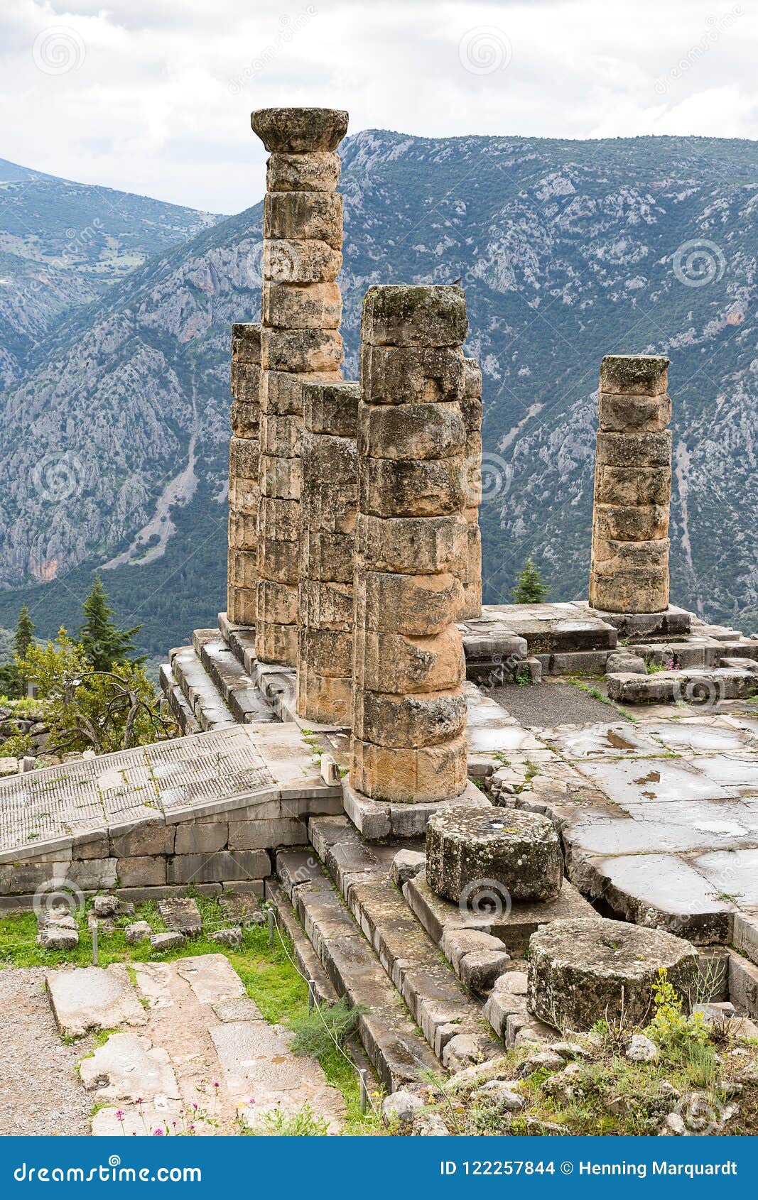 Ruins of the Ancient Temple of Apollo at Delphi, Overlooking the Stock ...