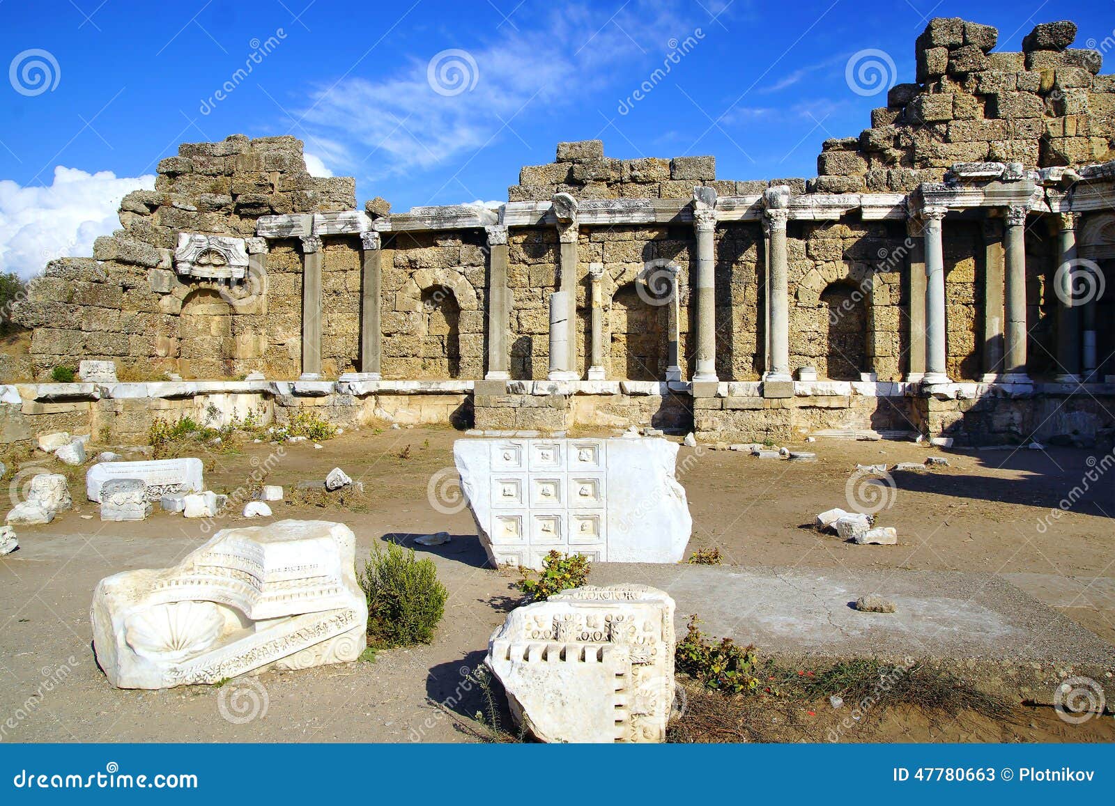 Ruins of Ancient Temple in Side, Turkey Stock Image - Image of column ...