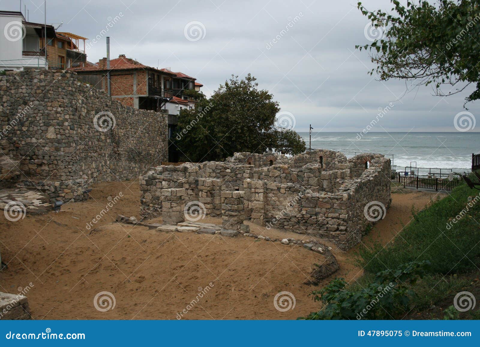 The ruins on the beach stock image. Image of ruins, background - 47895075