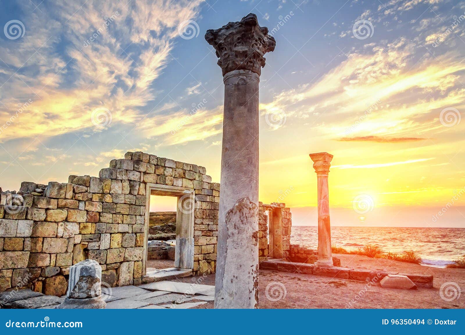 Ruins on the Beach at Sunset. Stock Photo - Image of beautiful, ancient ...