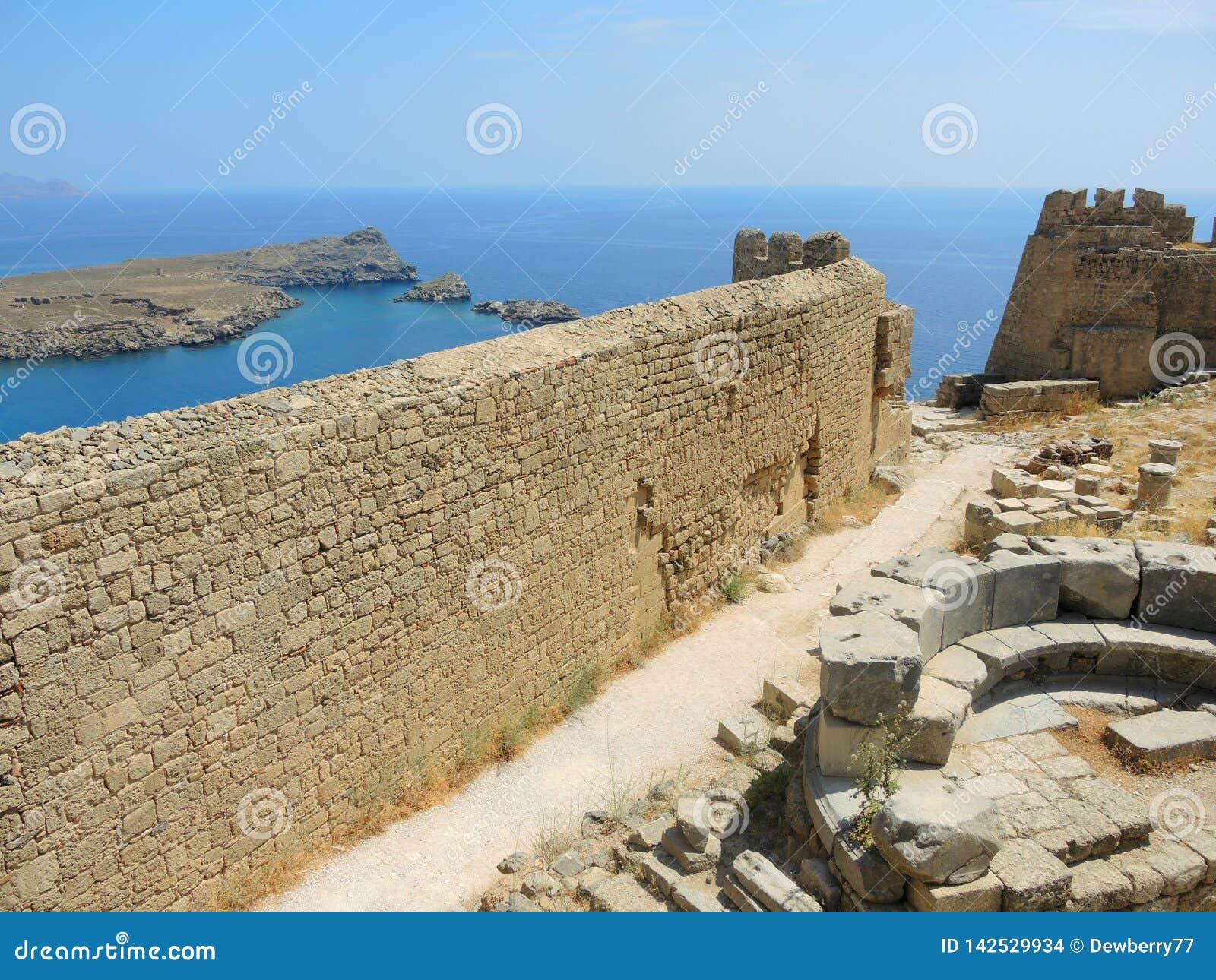 Ruins of the Castle in Lindos. Rhodes Stock Photo - Image of goddess ...