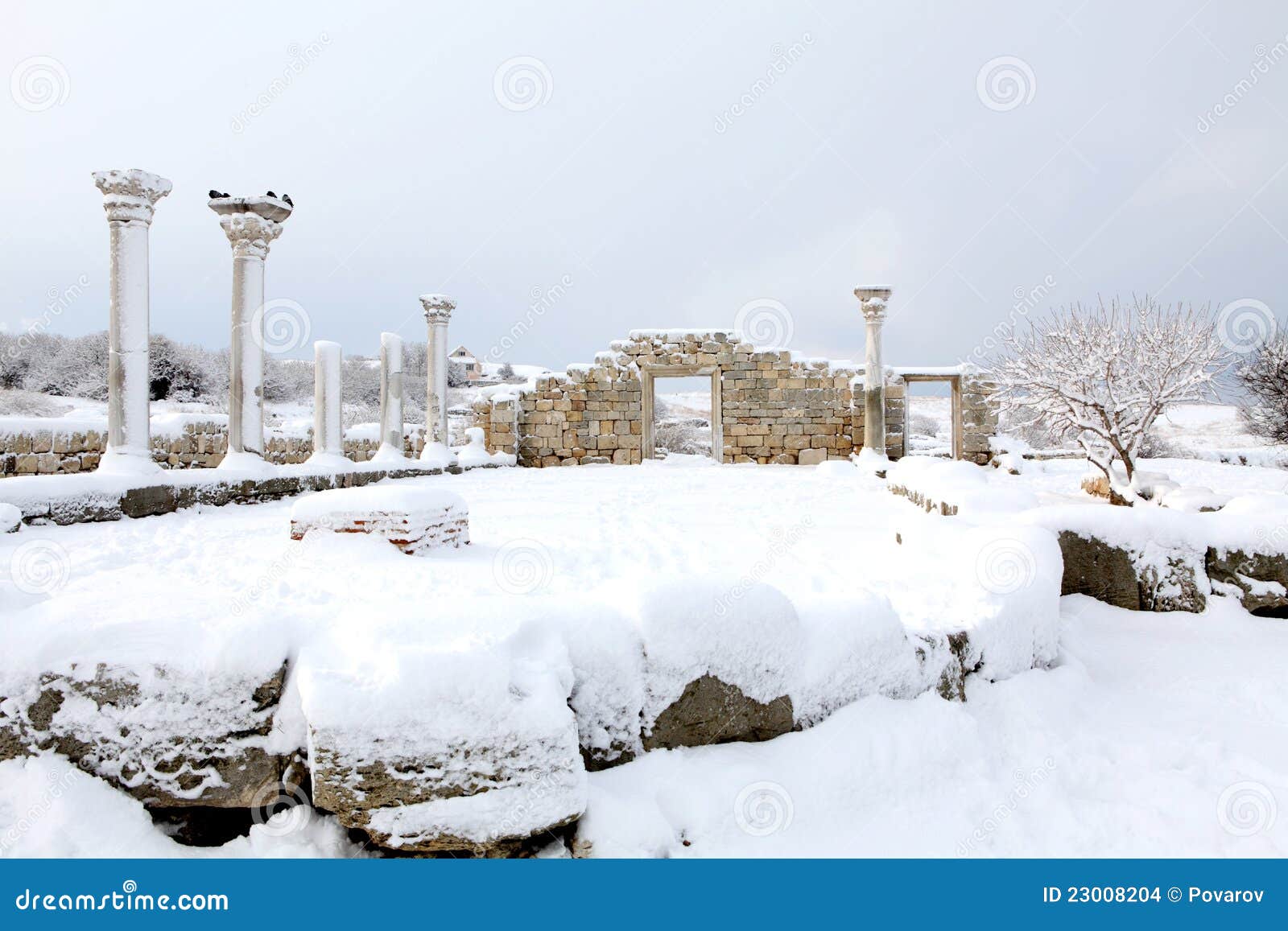 Ruins of Chersonesus in the Snow Stock Photo - Image of coast, orthodox ...