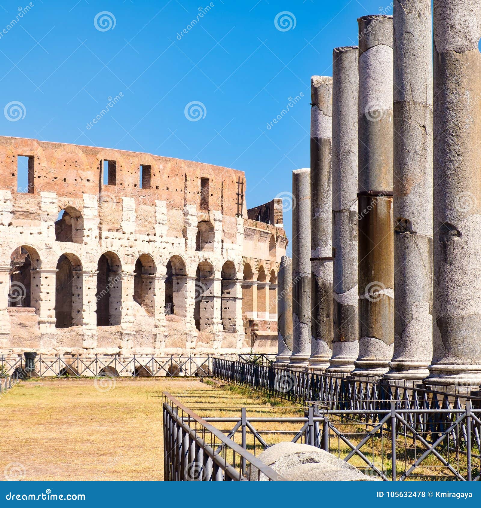 The Ruins of the Colosseum and Columns of the Temple of Venus in Stock ...