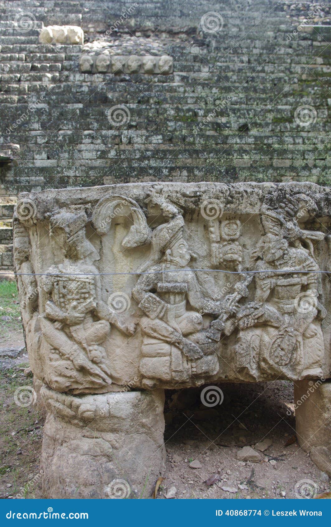 Altar Q at Maya Archaeological Site Stock Photo - Image of headdress ...