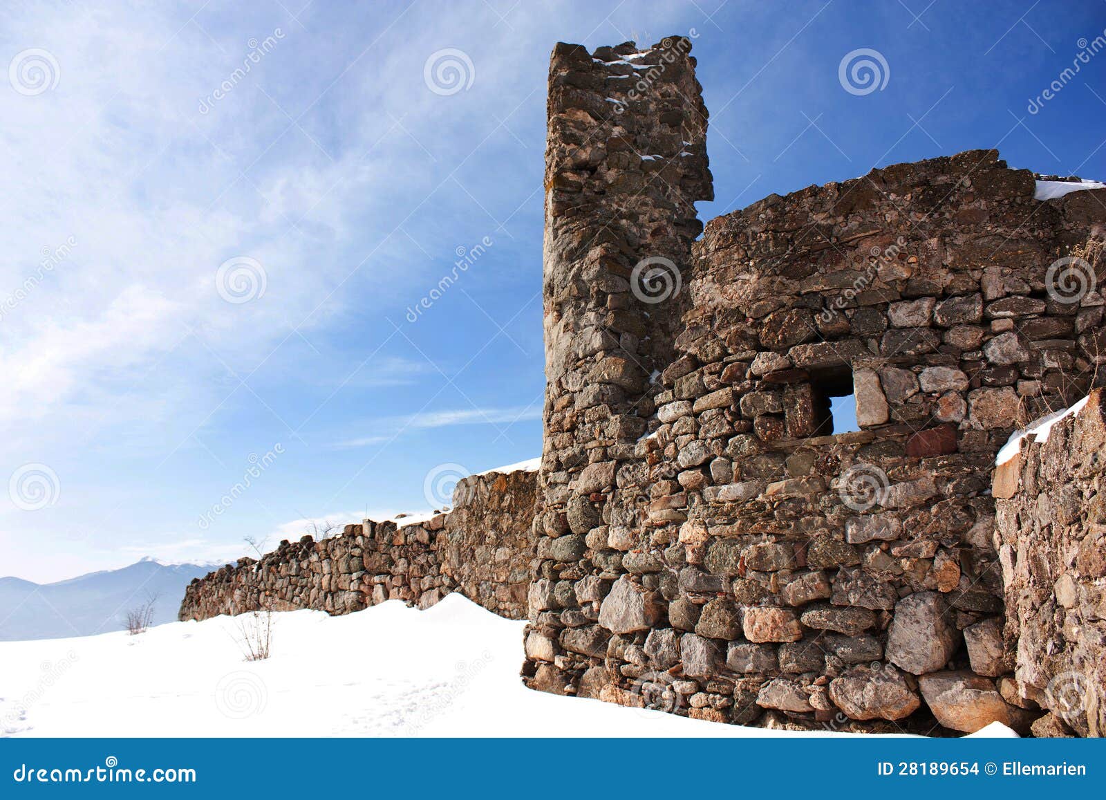 Ruins of the Fortress in the Snow Stock Photo - Image of broken ...