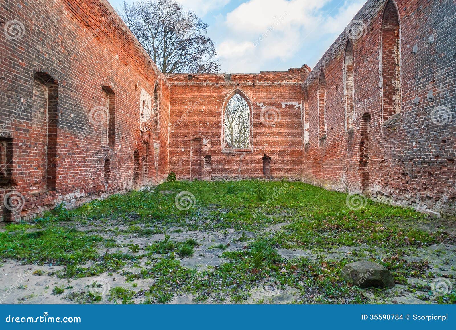 Ruins of Gothic Church from a Red Brick Stock Photo - Image of arch ...