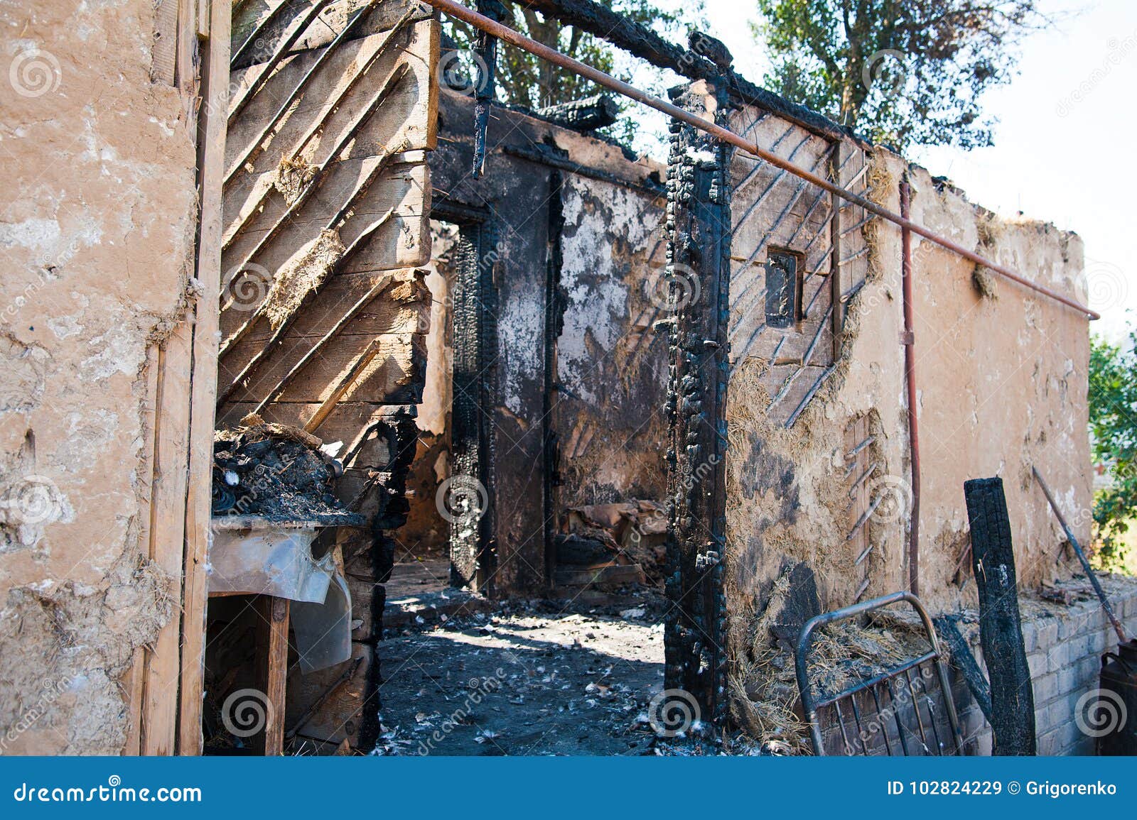 Ruins of house after fire stock image. Image of wall - 102824229
