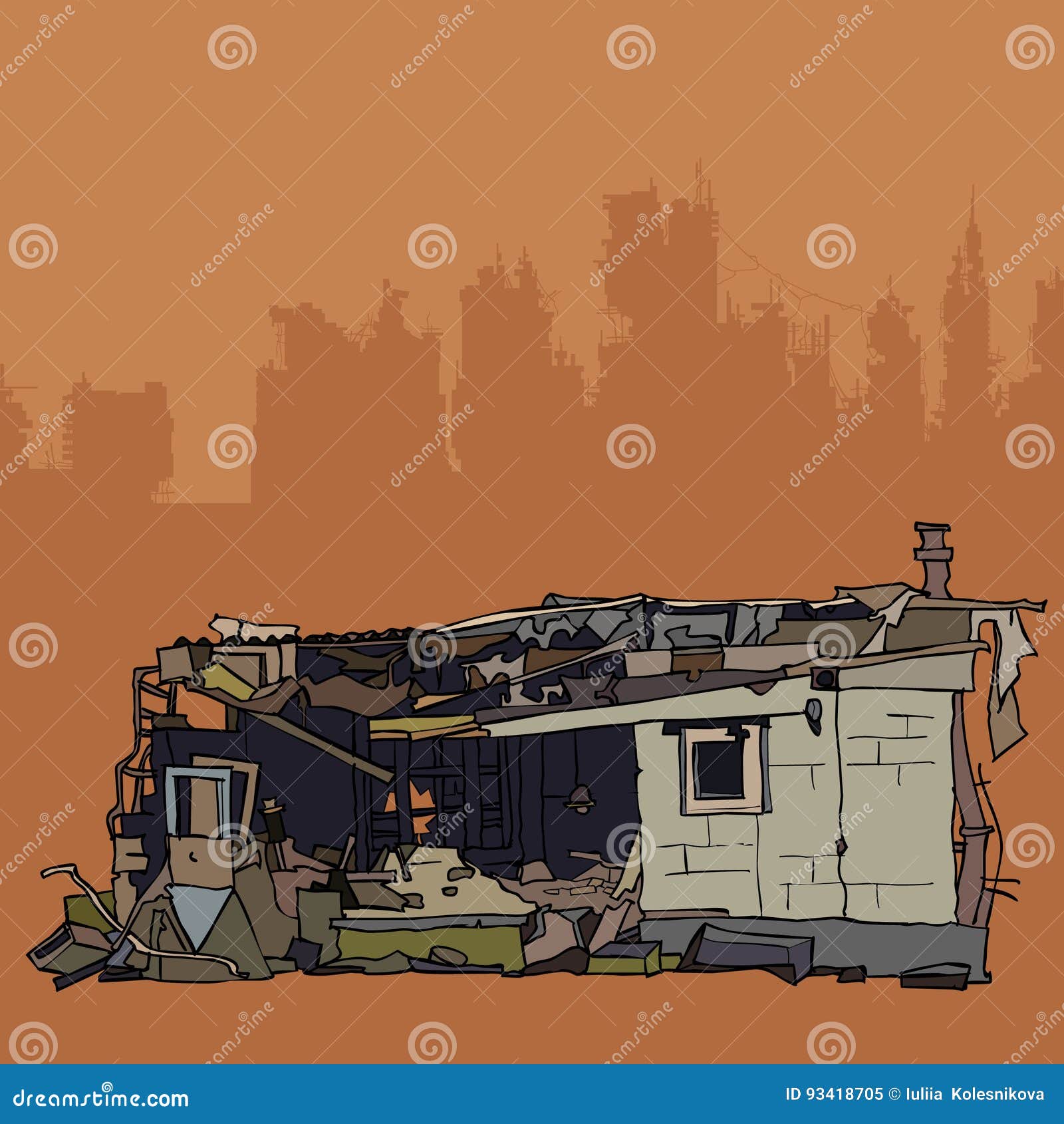 The ruins of the house stock vector. Illustration of vector - 93418705