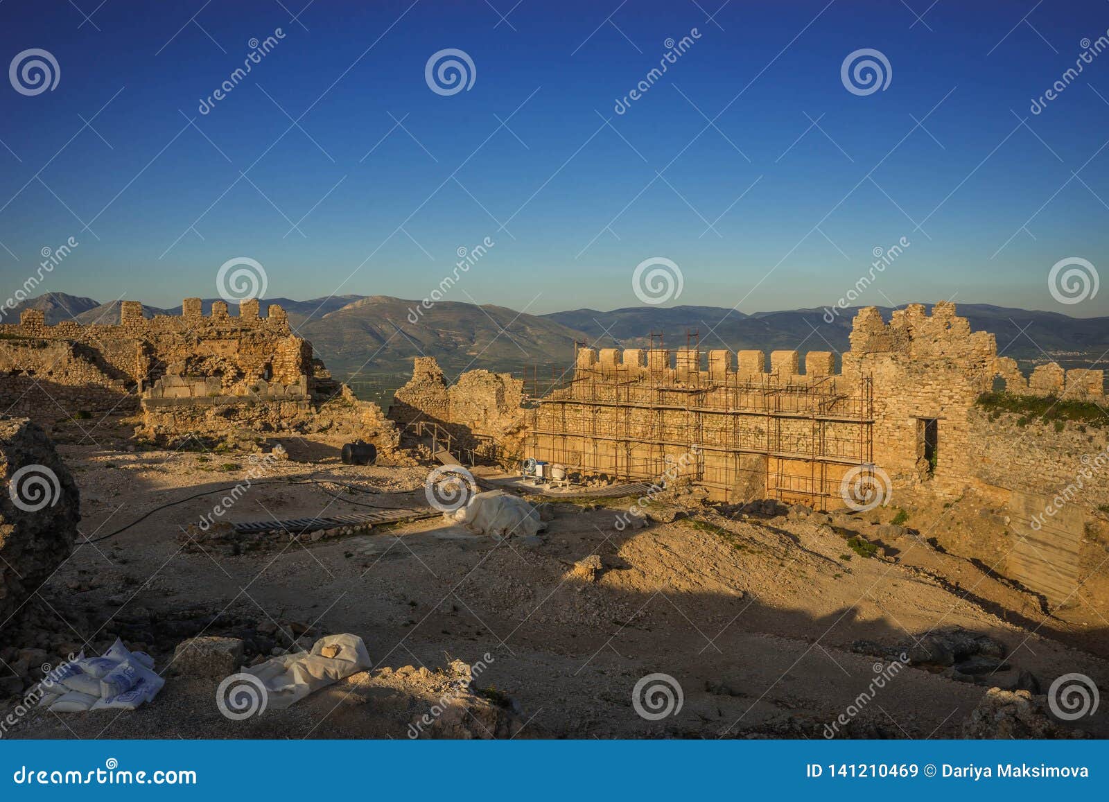 Ruins of Medieval Castle in Argos on Peloponnese in Greece Stock Image ...