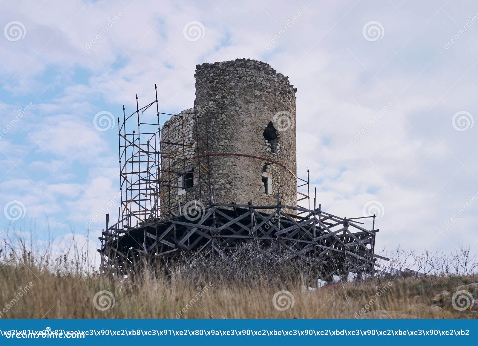 Ruins of Medieval Fortress Tower in the Scaffolding during ...