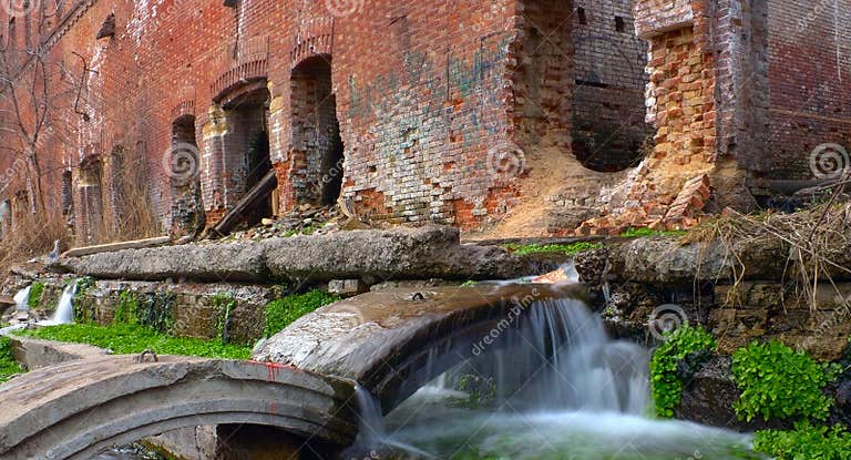 Ruins with mini-falls stock photo. Image of wall, revival - 18886436