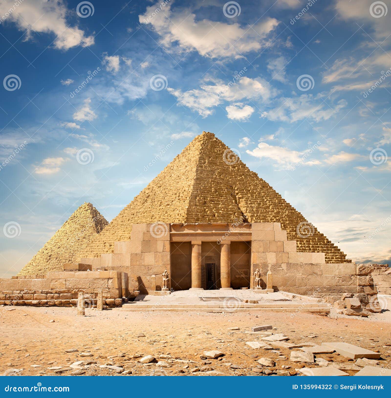 Ruins near the pyramids stock photo. Image of column - 135994322