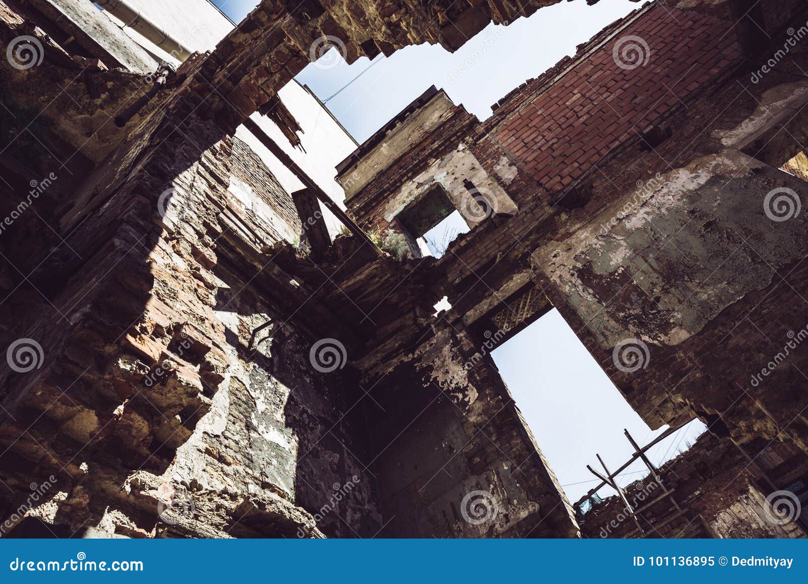 Ruins of an Old Brick Building, Inside View Stock Image - Image of ...