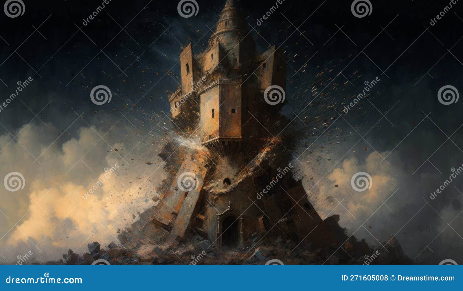 Ruins of the Old Castle in the Smoke. Generative AI Stock Illustration ...
