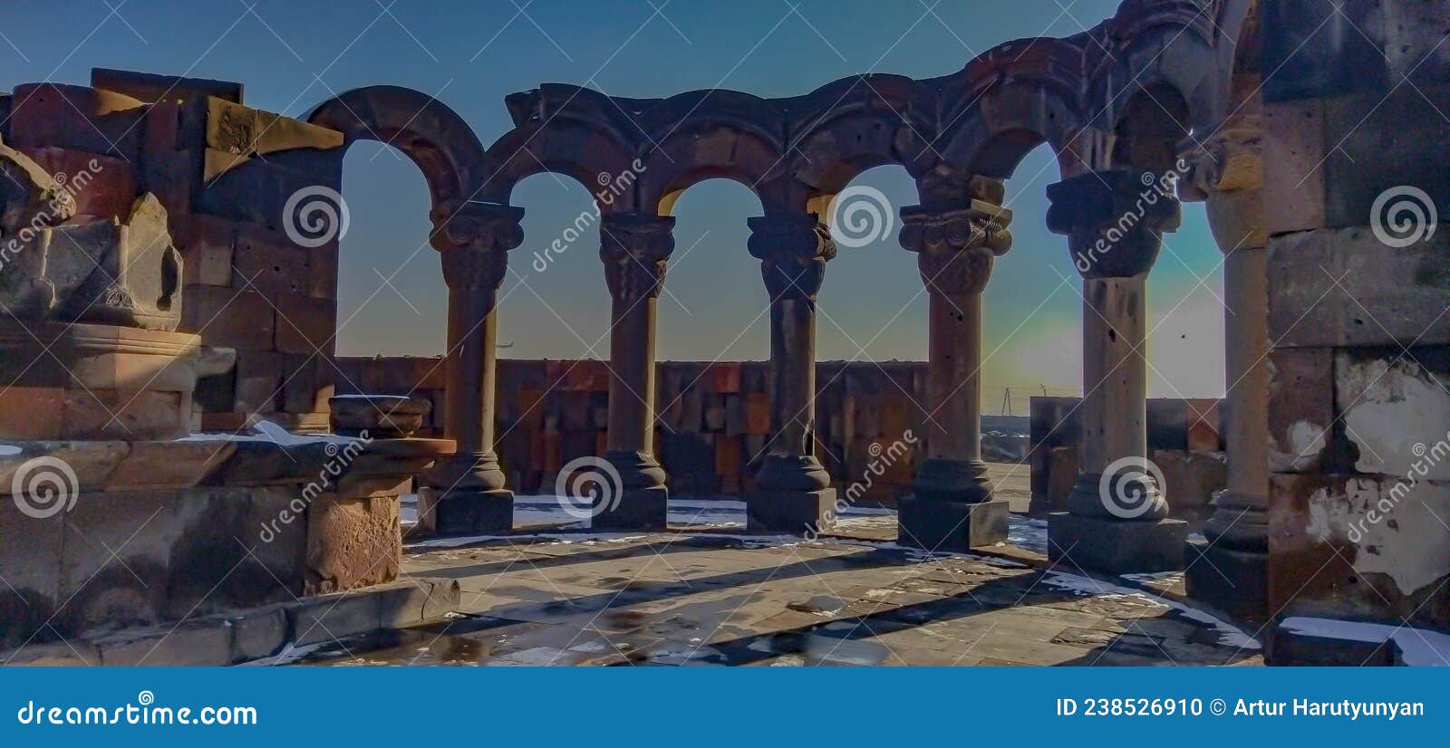 Ruins of an Old Church. Columns of the Monastery with Patterns and ...