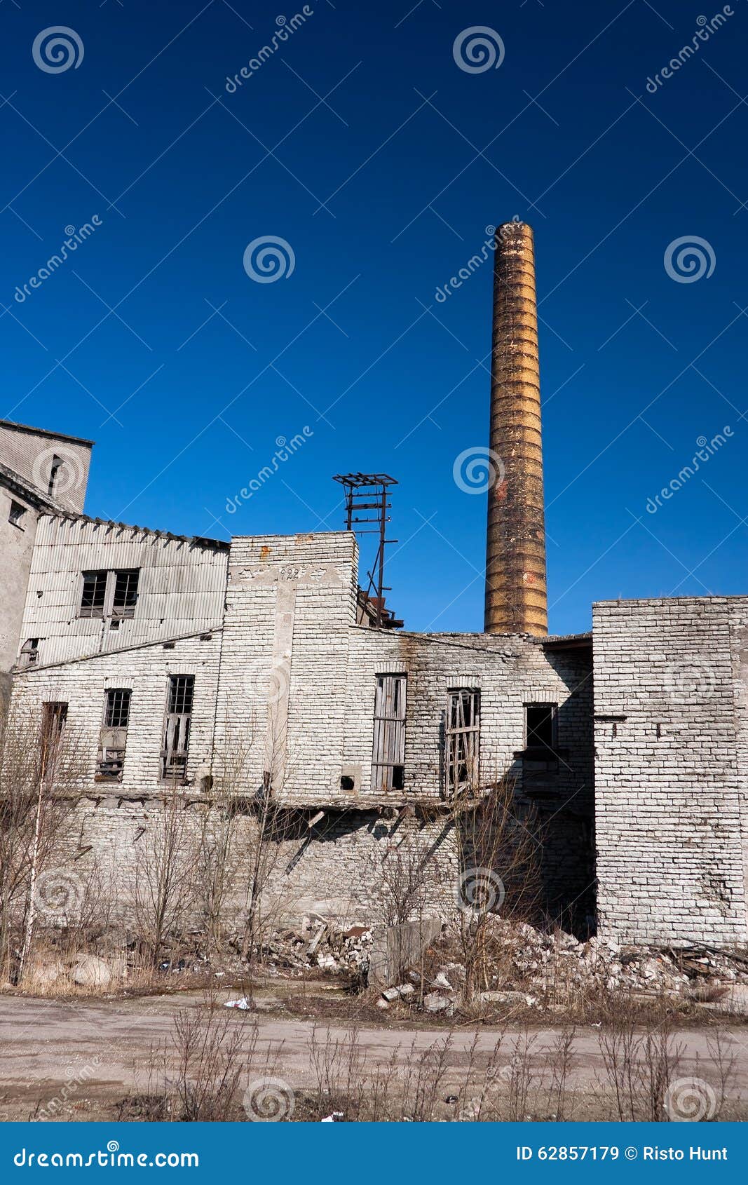 Ruins of an Old Factory with a Chimney Stock Image - Image of power ...