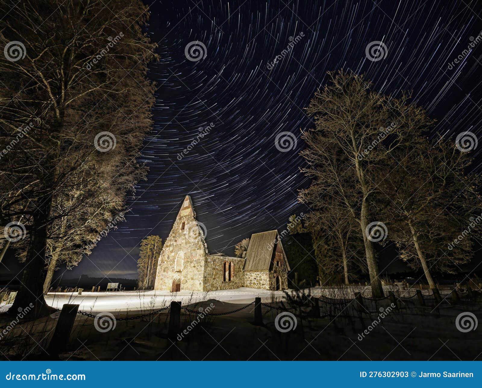 The Ruins of an Old Medieval Church with Comet Mode Star Trails. Stock ...