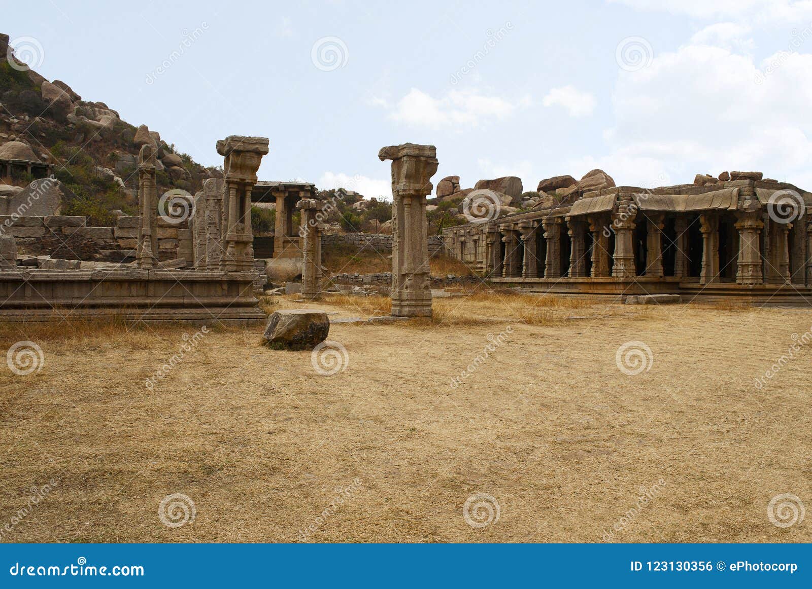 Ruins And A Portion Of The Kalyana Mandapa On The Right Side, Near The ... Ruins And A Portion Of The Kalyana Mandapa On The Right Side, Near The ...