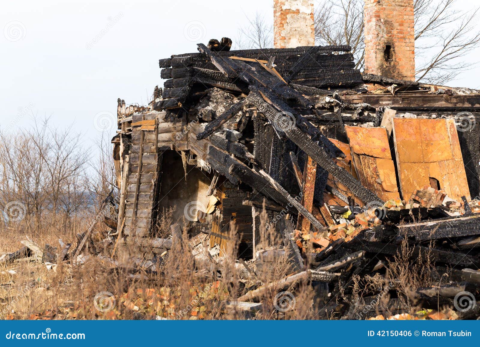 Ruins and Remains of a Burned Down House Stock Photo - Image of ...