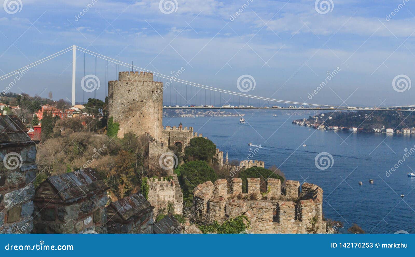 Ruins of Rumelian Castle Against the Bosphorus Strait in Islantul ...