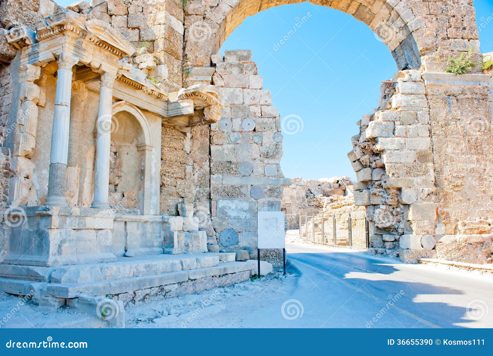 Ruins of Side in Turkey, Arch of White Stone Stock Photo - Image of ...