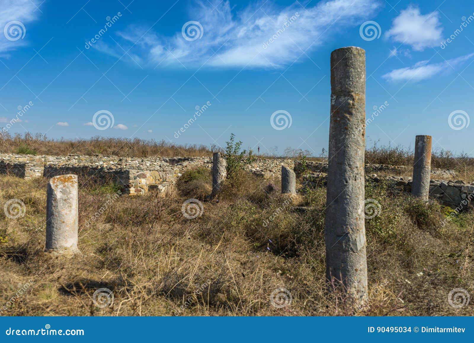 Ruins of Stone Walls and Columns of Ancient Castle Histria, Romania ...