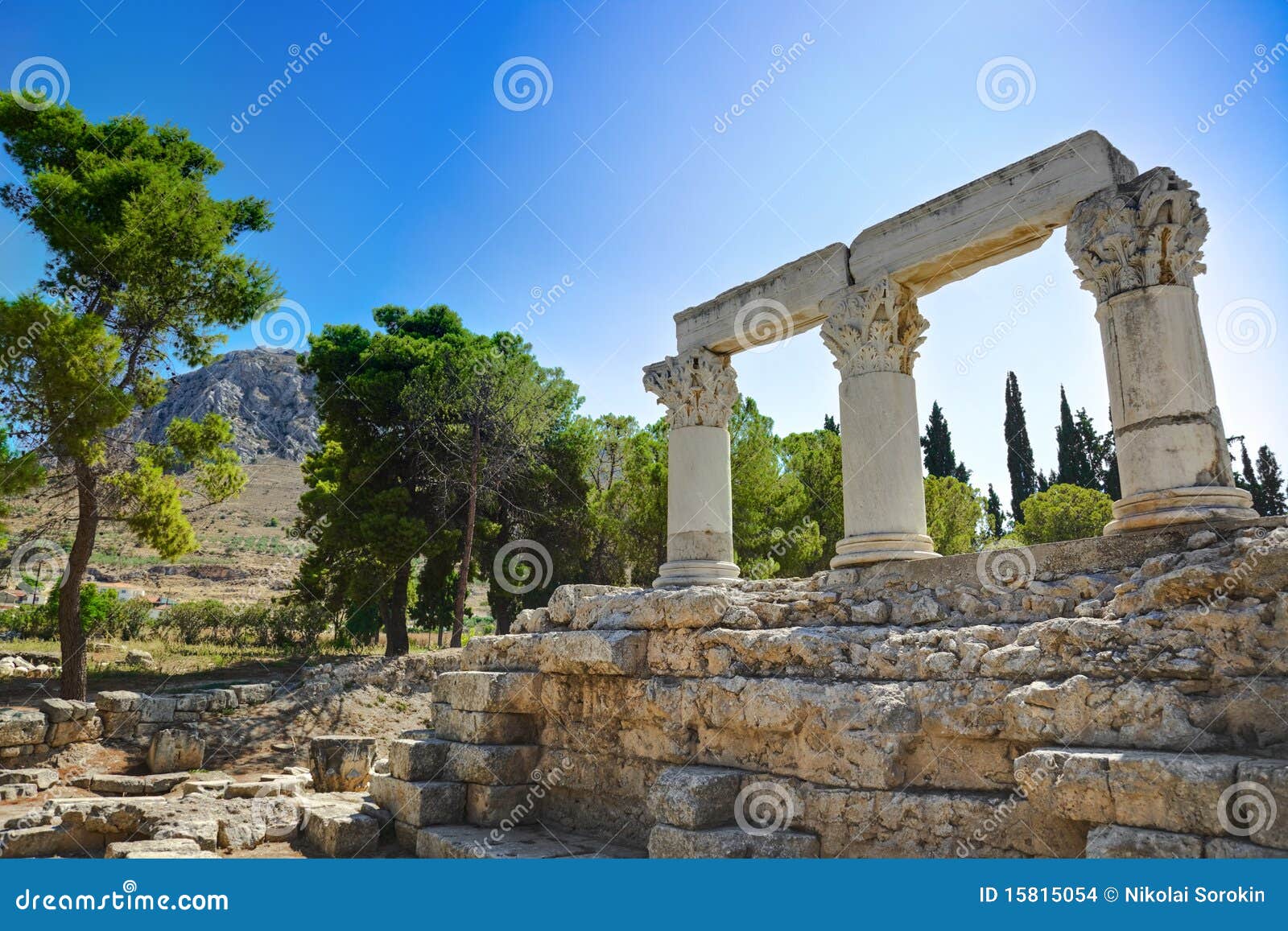 Ruins of Temple in Corinth, Greece Stock Photo - Image of nature ...