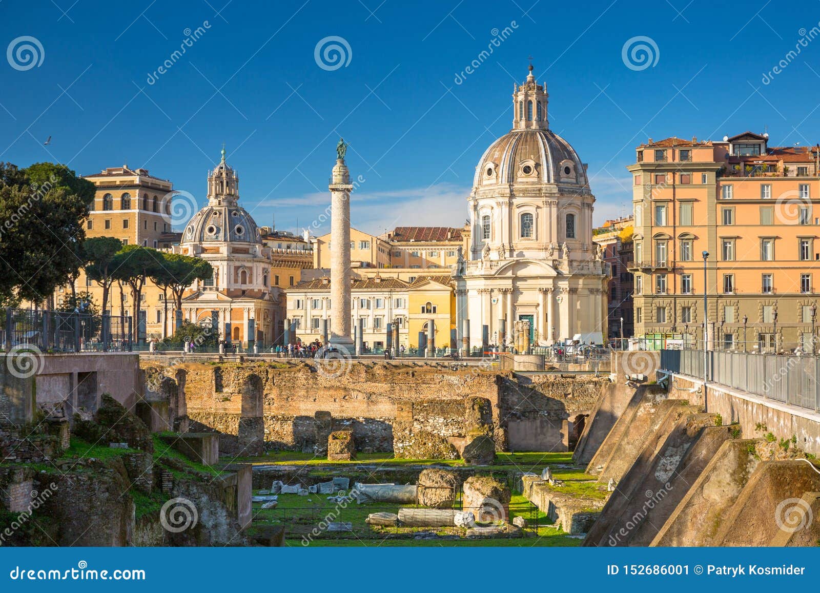 Ruins of the Trajan Forum in Rome, Italy Stock Image - Image of statue ...