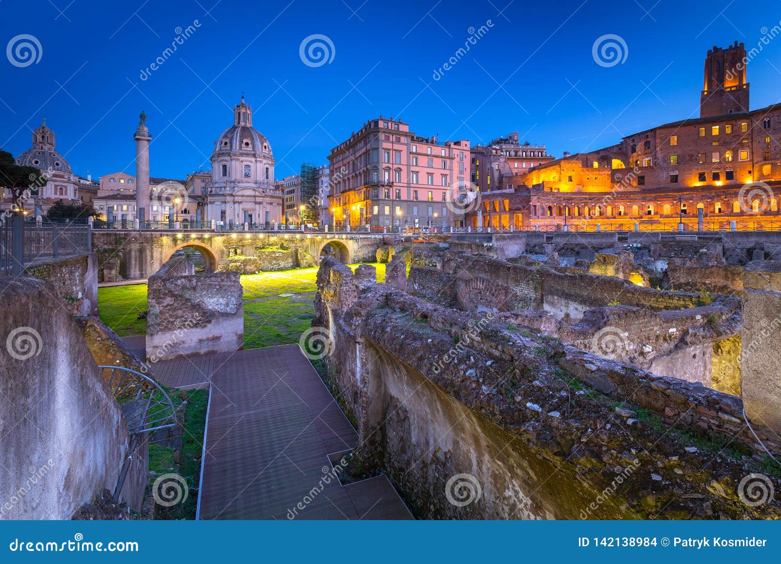 Ruins of the Trajan Forum in Rome at Night, Italy Editorial Stock Image ...
