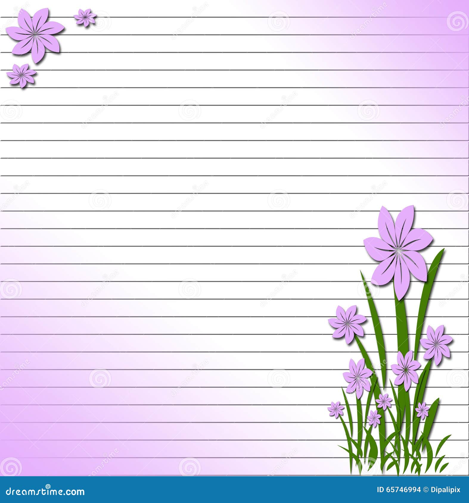 Ruled Background with Purple Flowers Stock Illustration - Illustration ...