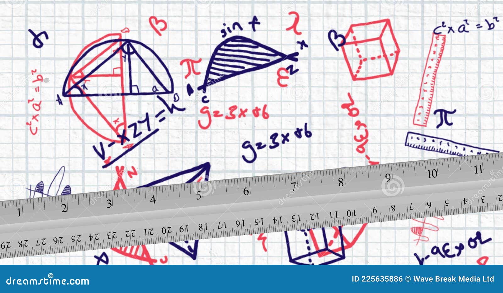 Ruler Against Mathematical Equations and Diagrams on Square Lined Paper ...