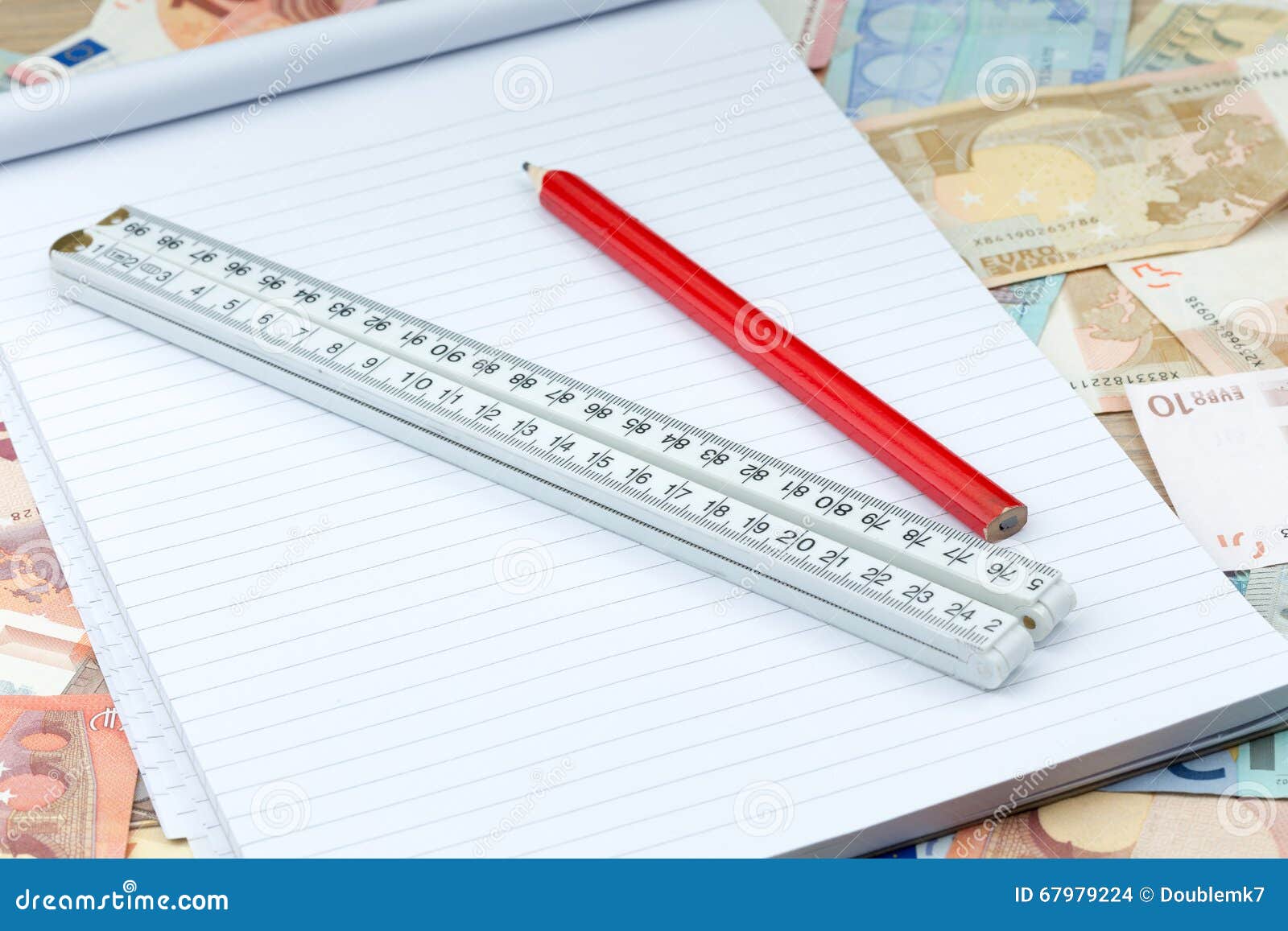 Ruler on a Background of Money Stock Photo - Image of notes, equipment ...