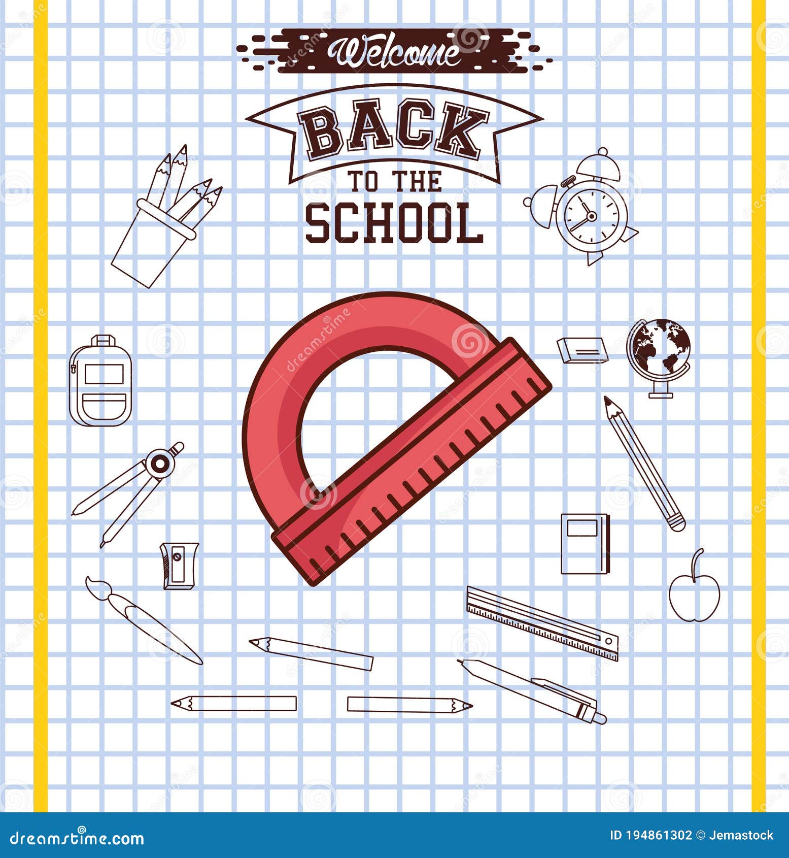 Ruler on Checkered of Back To School Vector Design Stock Vector ...