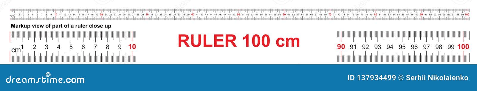 Ruler 100 Cm. Precise Measuring Tool. Ruler Scale 1 Meter. Ruler Grid ...