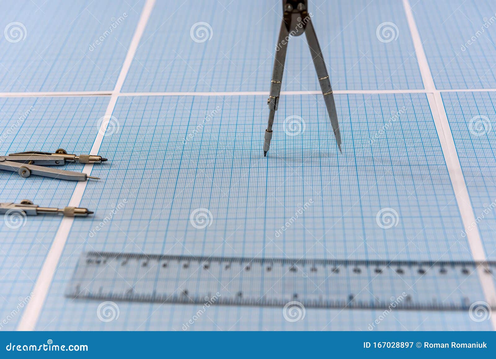 Ruler With Compass On Millimeter Paper At Desk Royalty-Free Stock Photo ...