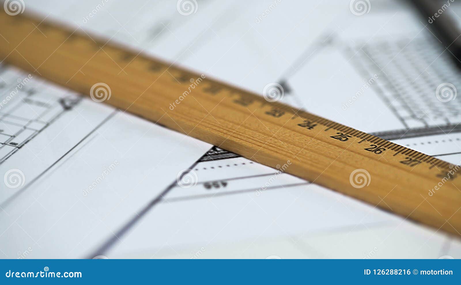 Ruler on Documents with Building Plan, Architecture Design, Distance ...