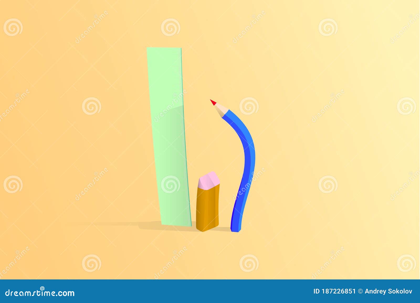 Ruler Eraser and Pencil, Fun Stationery Image, Simple Vector ...
