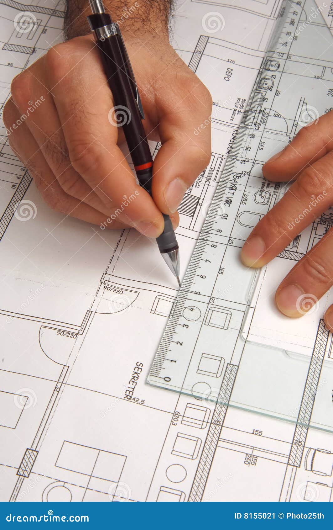 Ruler and hand stock image. Image of plans, blueprint - 8155021