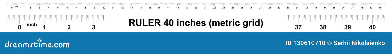 Ruler 40 Inches. Metric Inch Size Indicator. Decimal System Grid Stock ...