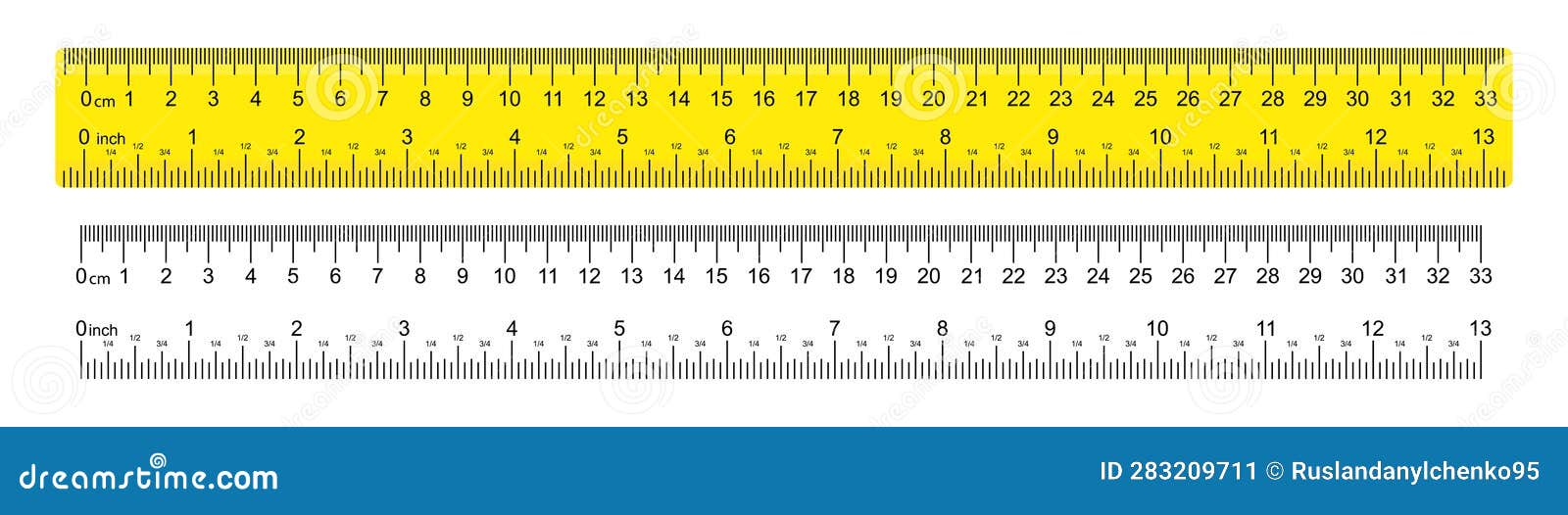 Ruler Marked with Centimeters, Inches and Combined Rectangular Shapes ...
