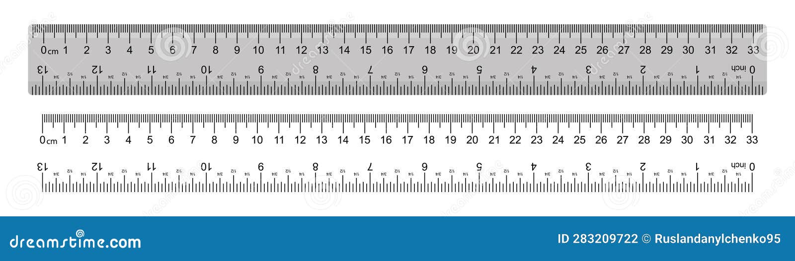 Ruler Marked with Centimeters, Inches and Combined Rectangular Shapes ...